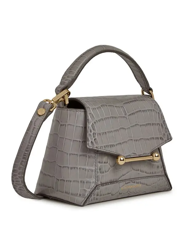 Strathberry Mosaic Nano Embossed Croc Top Handle Bag - Stone