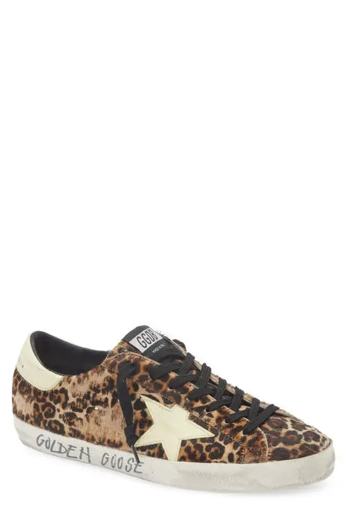 Golden Goose Super-star Leopard Print Calf Hair Sneakers - Beige Brown Black Leo/ Yellow