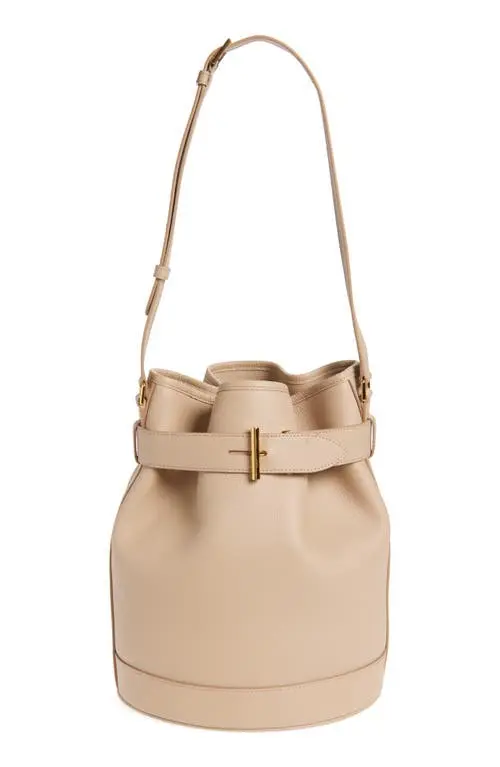 TOM FORD Medium Tara Leather Bucket Bag - Light Beige