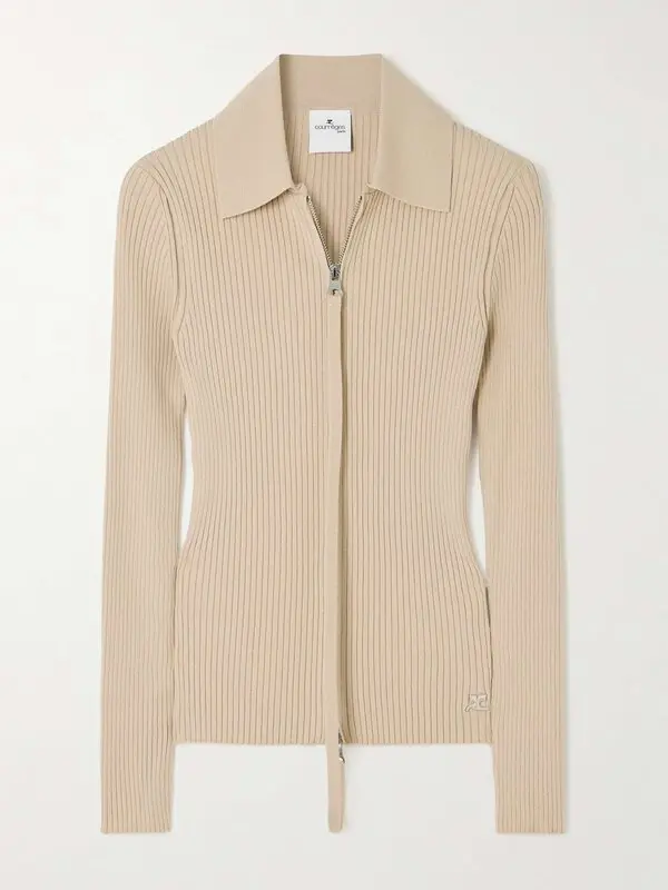 COURREGES Ribbed-knit Cardigan - Neutral