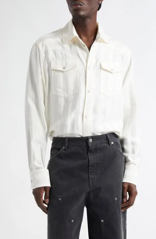GOLDEN GOOSE Vertical Stripe Oversize Pearl Snap Shirt