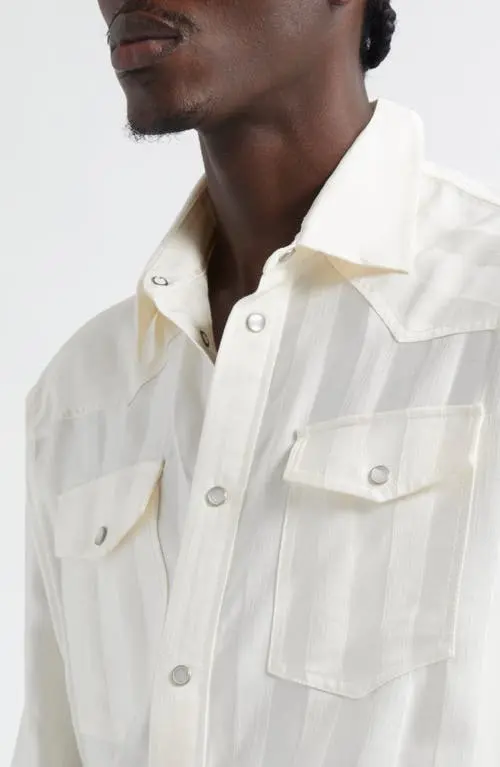 GOLDEN GOOSE Vertical Stripe Oversize Pearl Snap Shirt