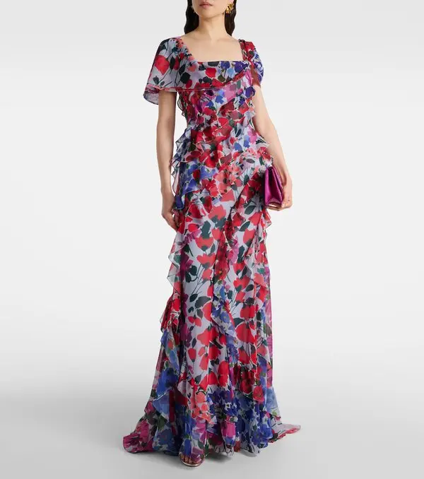 Carolina Herrera Floral Ruffled Gown - Multicoloured