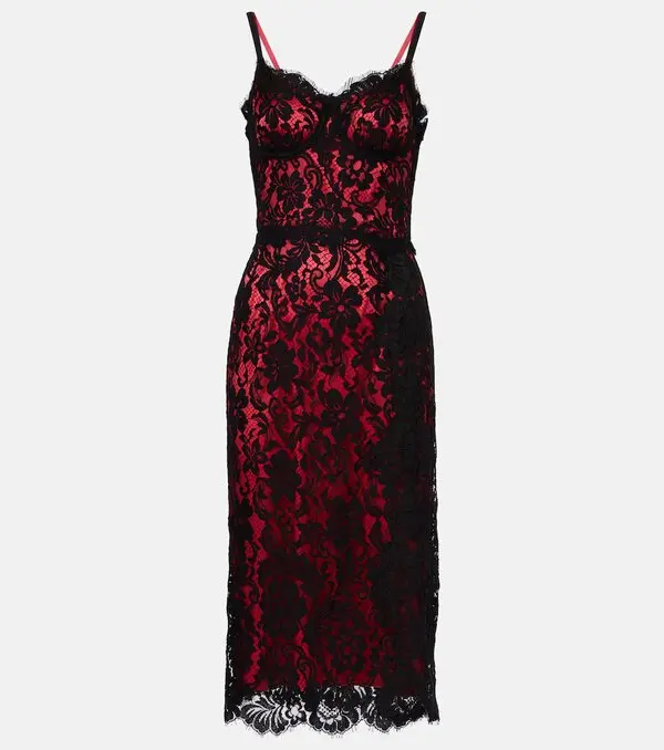 Dolce & Gabbana Floral Lace Slip Dress - Black