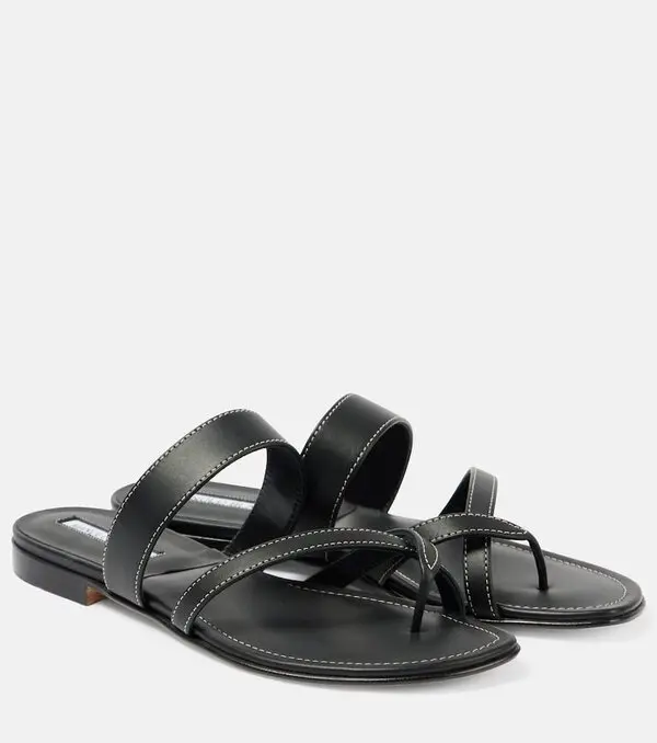 Manolo Blahnik Susacru Leather Thong Sandals - Black