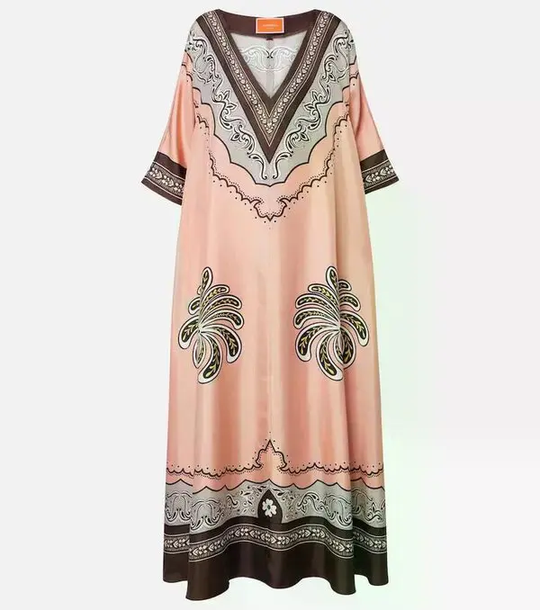La DoubleJ Muumuu Printed Silk Twill Maxi Dress - Pink