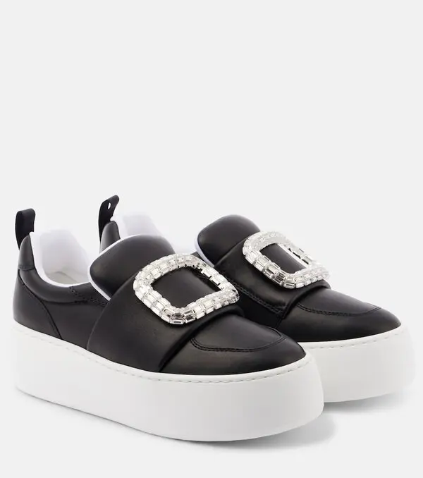 ROGER VIVIER Puffy Choc Leather Platform Sneakers - Black