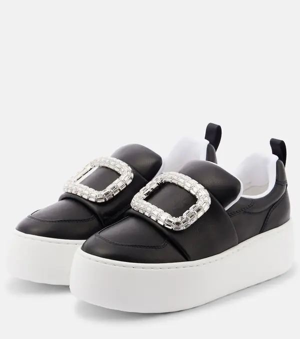 ROGER VIVIER Puffy Choc Leather Platform Sneakers - Black