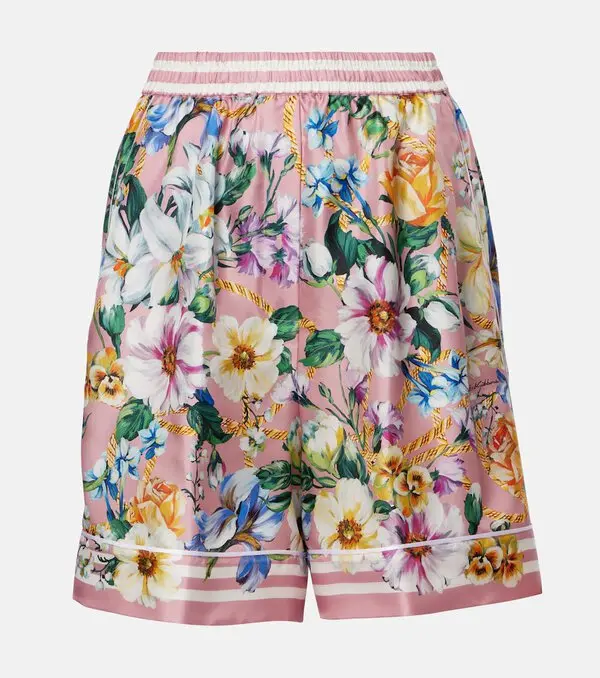 Dolce & Gabbana Floral Print Silk Twill Shorts - Pink