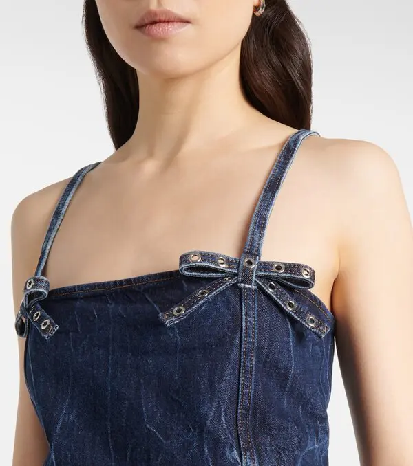 GANNI Bow-detail Denim Crop Top