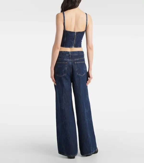 GANNI Bow-detail Denim Crop Top