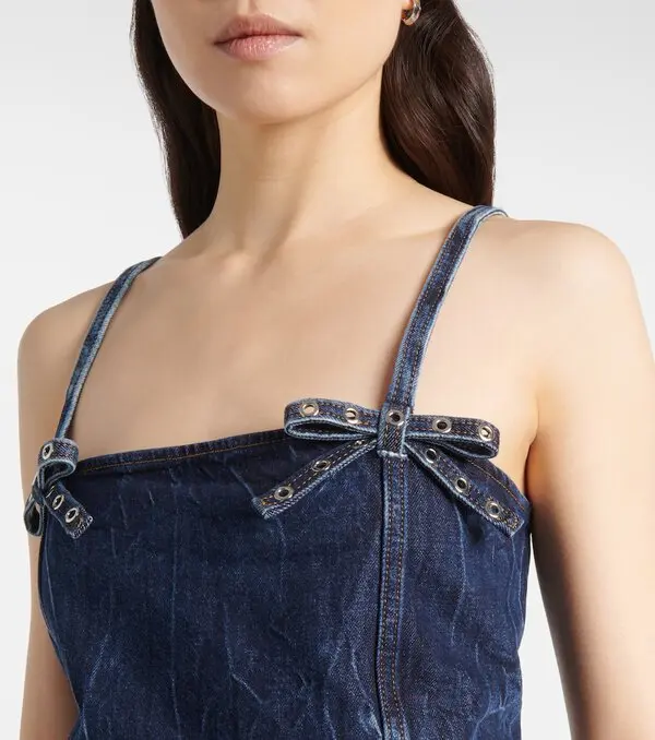 GANNI Bow-detail Denim Crop Top