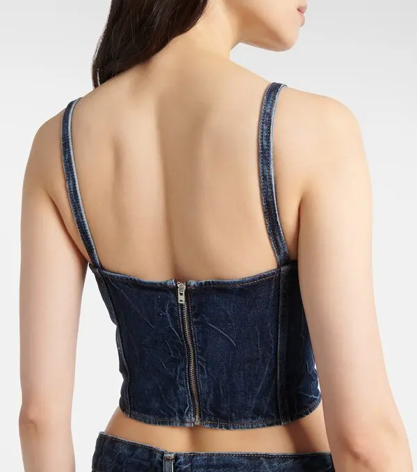 GANNI Bow-detail Denim Crop Top