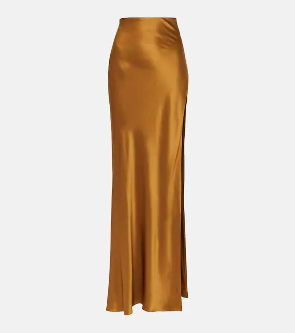 THE SEI Asymmetric Silk Satin Maxi Skirt - Brown