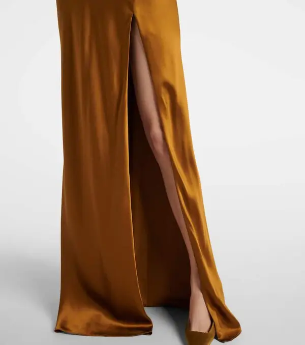 THE SEI Asymmetric Silk Satin Maxi Skirt - Brown