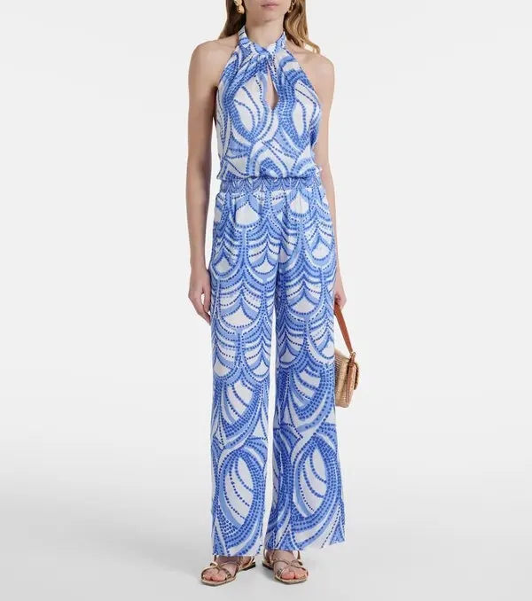 Poupette St Barth Cecile Printed Wide-leg Pants - Blue