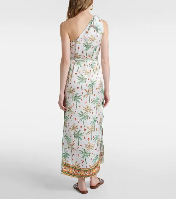 Poupette St Barth Isabelle Printed One-shoulder Kaftan - Green