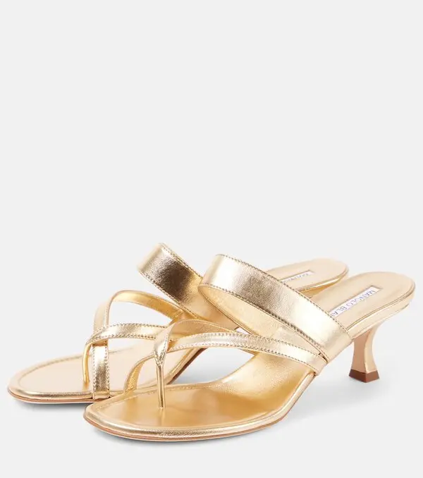 Manolo Blahnik Susa 50 Metallic Leather Mules
