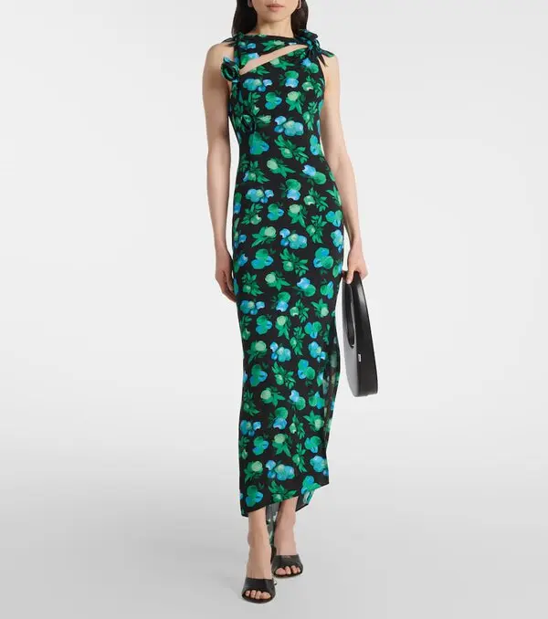 Coperni Embroidered Printed Asymmetric Maxi Dress
