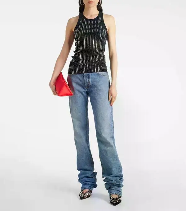 Attico Crystal-embellished Ribbed-knit Tank Top - Black