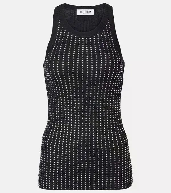Attico Crystal-embellished Ribbed-knit Tank Top - Black