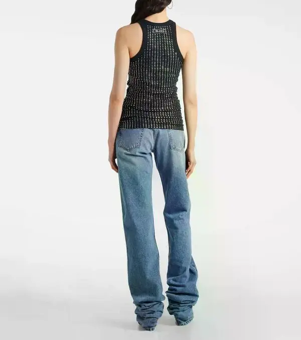 Attico Crystal-embellished Ribbed-knit Tank Top - Black