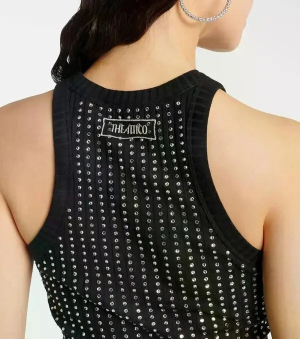 Attico Crystal-embellished Ribbed-knit Tank Top - Black