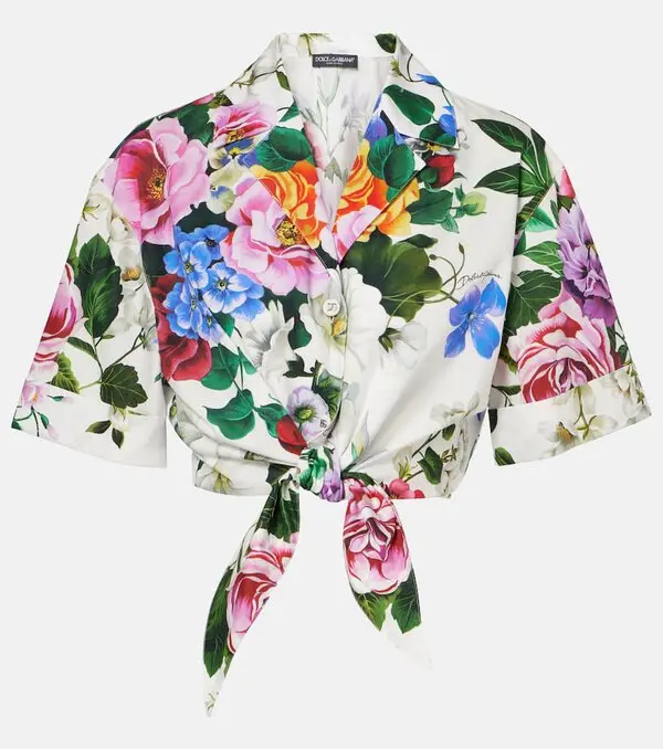 Dolce & Gabbana Floral Cotton Cropped Shirt - White
