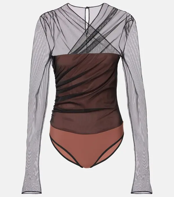 NENSI DOJAKA Renee Draped Tulle Bodysuit - Black