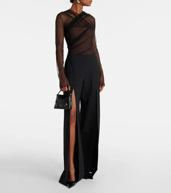 NENSI DOJAKA Renee Draped Tulle Bodysuit - Black