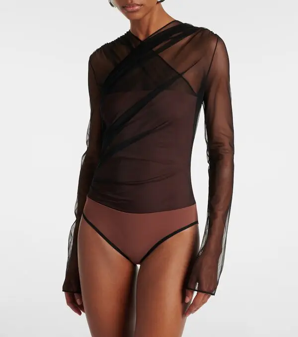 NENSI DOJAKA Renee Draped Tulle Bodysuit - Black