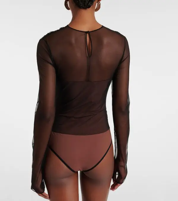 NENSI DOJAKA Renee Draped Tulle Bodysuit - Black