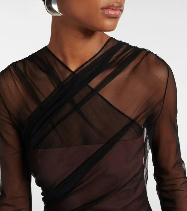 NENSI DOJAKA Renee Draped Tulle Bodysuit - Black