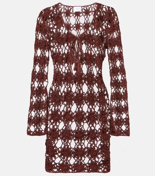 Anna Kosturova Crochet Cotton Minidress - Brown