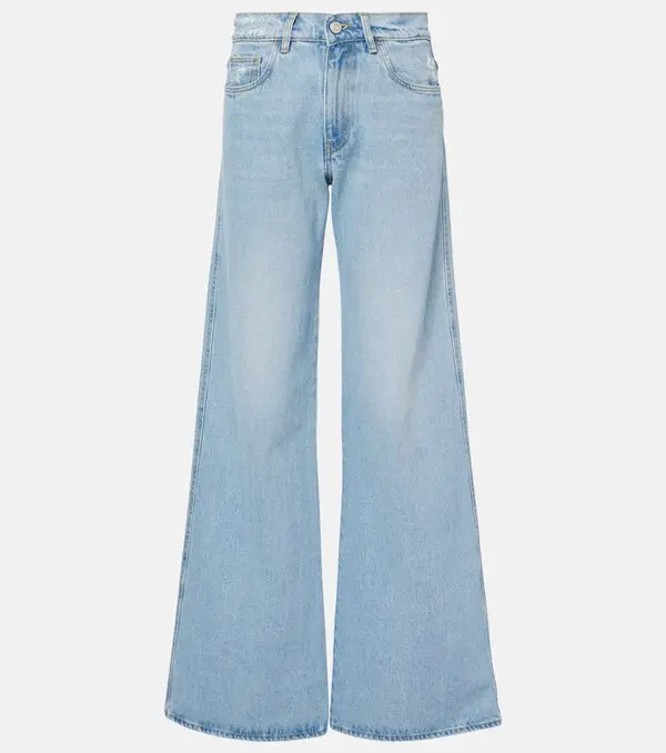 Coperni Leather-trimmed Wide-leg Jeans - Blue