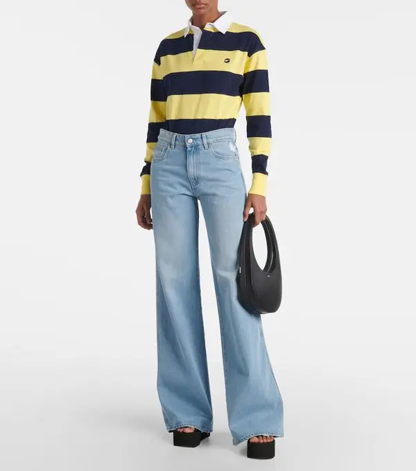 Coperni Leather-trimmed Wide-leg Jeans - Blue