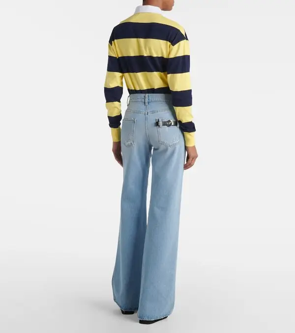 Coperni Leather-trimmed Wide-leg Jeans - Blue