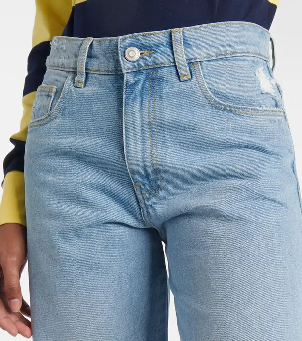 Coperni Leather-trimmed Wide-leg Jeans - Blue