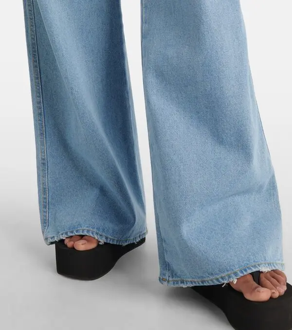 Coperni Leather-trimmed Wide-leg Jeans - Blue