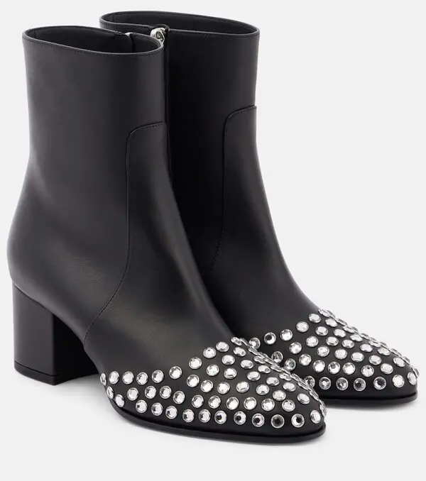 Alaïa 60 Embellished Leather Ankle Boots - Black