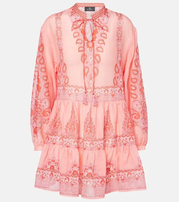 Etro Printed Cotton & Silk Mini Dress - Pink - 30% Off