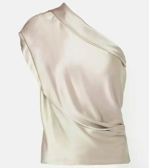 THE SEI Asymmetric Silk Satin Top - Beige