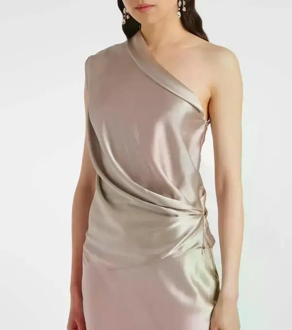 THE SEI Asymmetric Silk Satin Top - Beige