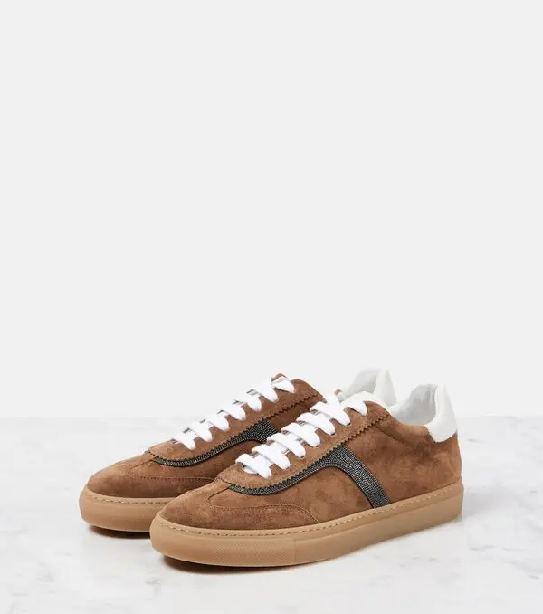 Brunello Cucinelli Embellished Suede Sneakers - Brown
