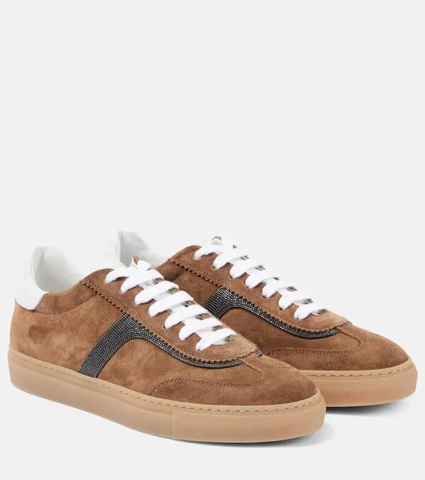 Brunello Cucinelli Embellished Suede Sneakers - Brown