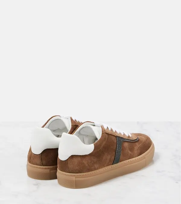 Brunello Cucinelli Embellished Suede Sneakers - Brown