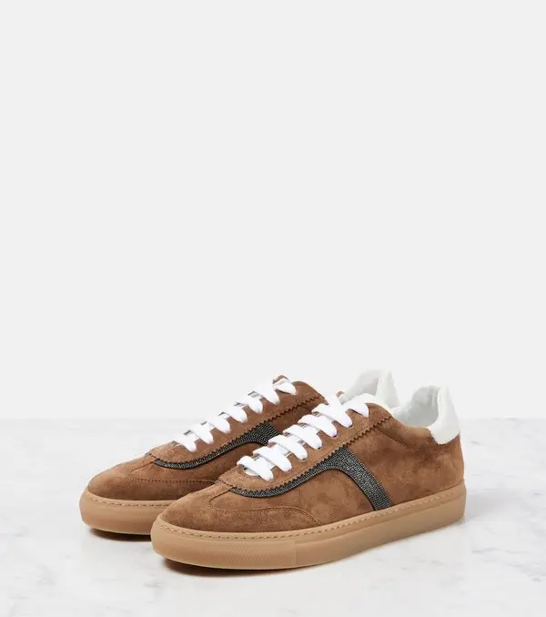 Brunello Cucinelli Embellished Suede Sneakers - Brown