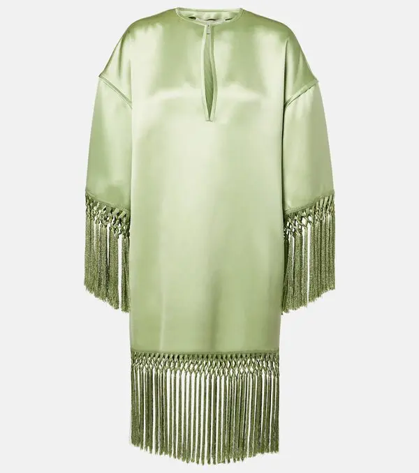 Valentino Garavani Fringed Silk Duchess Satin Tunic - Green