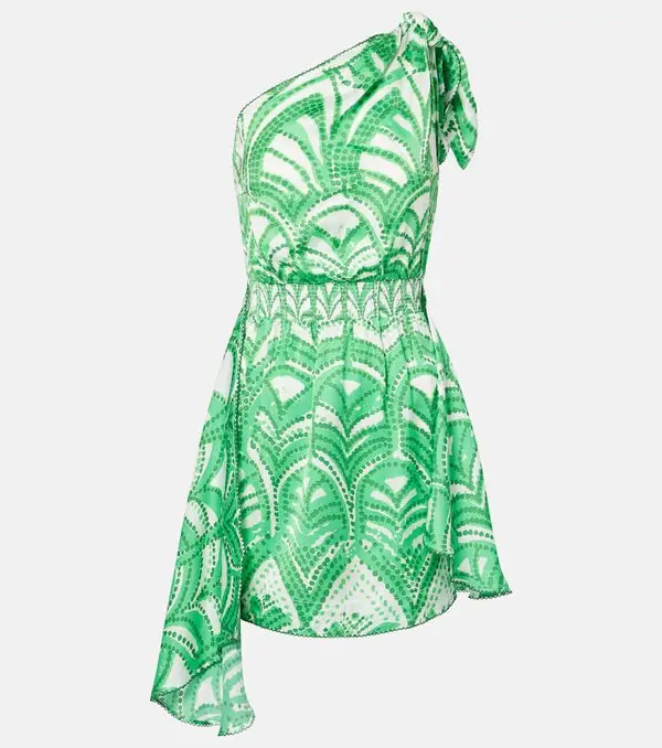 Poupette St Barth Celie Printed One-shoulder Minidress - Green