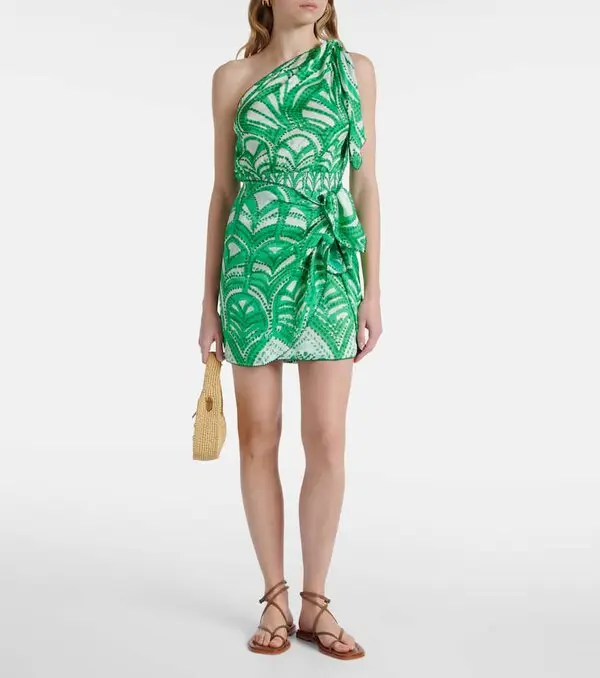 Poupette St Barth Celie Printed One-shoulder Minidress - Green